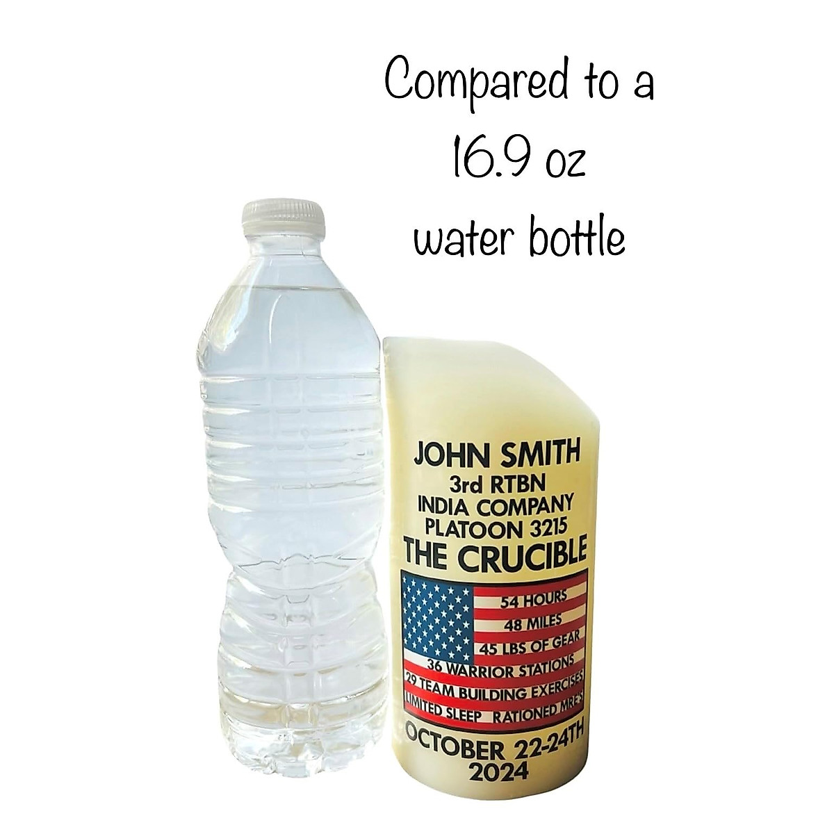 Ships Fast from Texas! Personalized Crucible Smooth Wax LED Flameless Flickering Prayer Candle with Name, Battalion, Company, and Platoon.