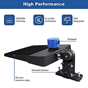 300W LED Parking Lot Light with Dusk to Dawn Photocell, 42000Lm 5700K Led Shoebox Pole Light Outdoor Commercial Street Area Lighting, 0-10V Dim - Direct Arm & Slip Fitter in One Mount (UL-Listed)