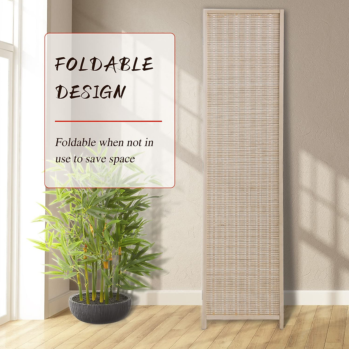 Room Divider Folding Privacy Screens 6 Ft 4 Panel Bamboo Portable Divider Wall Freestanding Partition Room Divider Screen for Room Separator Home Office,Natural