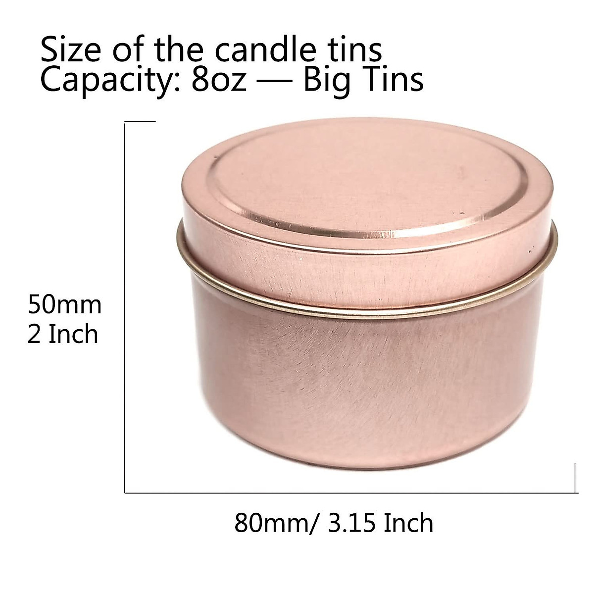 Unixing Rose Gold Candle Tins 8oz, 12Pcs Candle Tins for DIY Candle Big Candle Container Tins for Candle Making Rose Gold Cantainer Tins