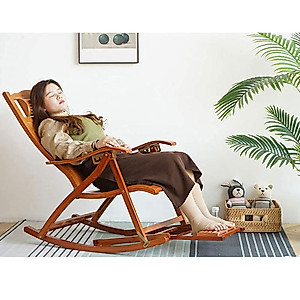 BROHN Lounge Chair, Lounge Chairs, Lounge Chairs,Bamboo Rocking Chair Adjustable Folding Recliner Summer Outdoor Sun Loungers Armchair Balcony Old Man Siesta Chair,Support 300kg
