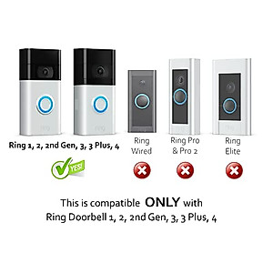RingDoorbell 1/2/3/4 2nd Gen & 3 Plus Rain Sun Cover Hood Weather Shield Glare Protector No Drilling Needed, Black