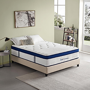 Zeelovtress 14 Inch Hybrid Queen Mattress, with Gel Memory Foam, Lyocell Fabric, and Individual Pocket Coils, Medium Firmness for Pain Pressure Relief, CertiPUR-US, 120 Nights Trial
