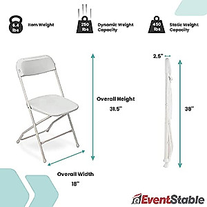 EventStable TitanPRO White Plastic Folding Chair - Lightweight Foldable Outdoor Chair - Durable Patio Chairs - Chairs Set for Parties Banquet Events - 10 Pack