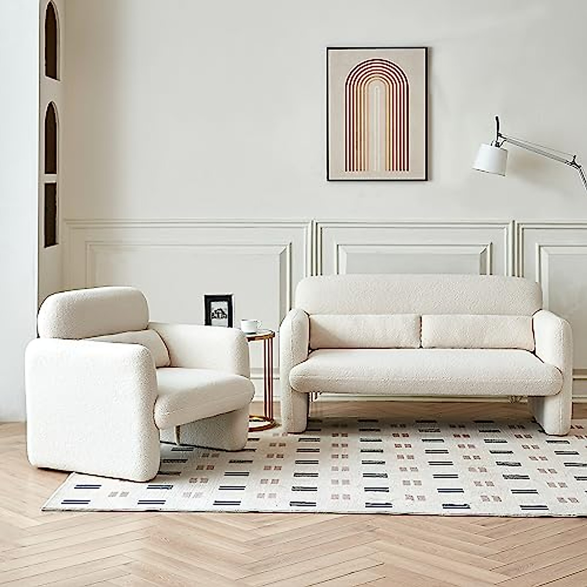 Tmsan Boucle Accent Chair for Living Room, 34" Modern Sherpa Barrel Arm Chair Comfy Upholstered Teddy Single Sofa Chair for Bedroom Office Lounge Club