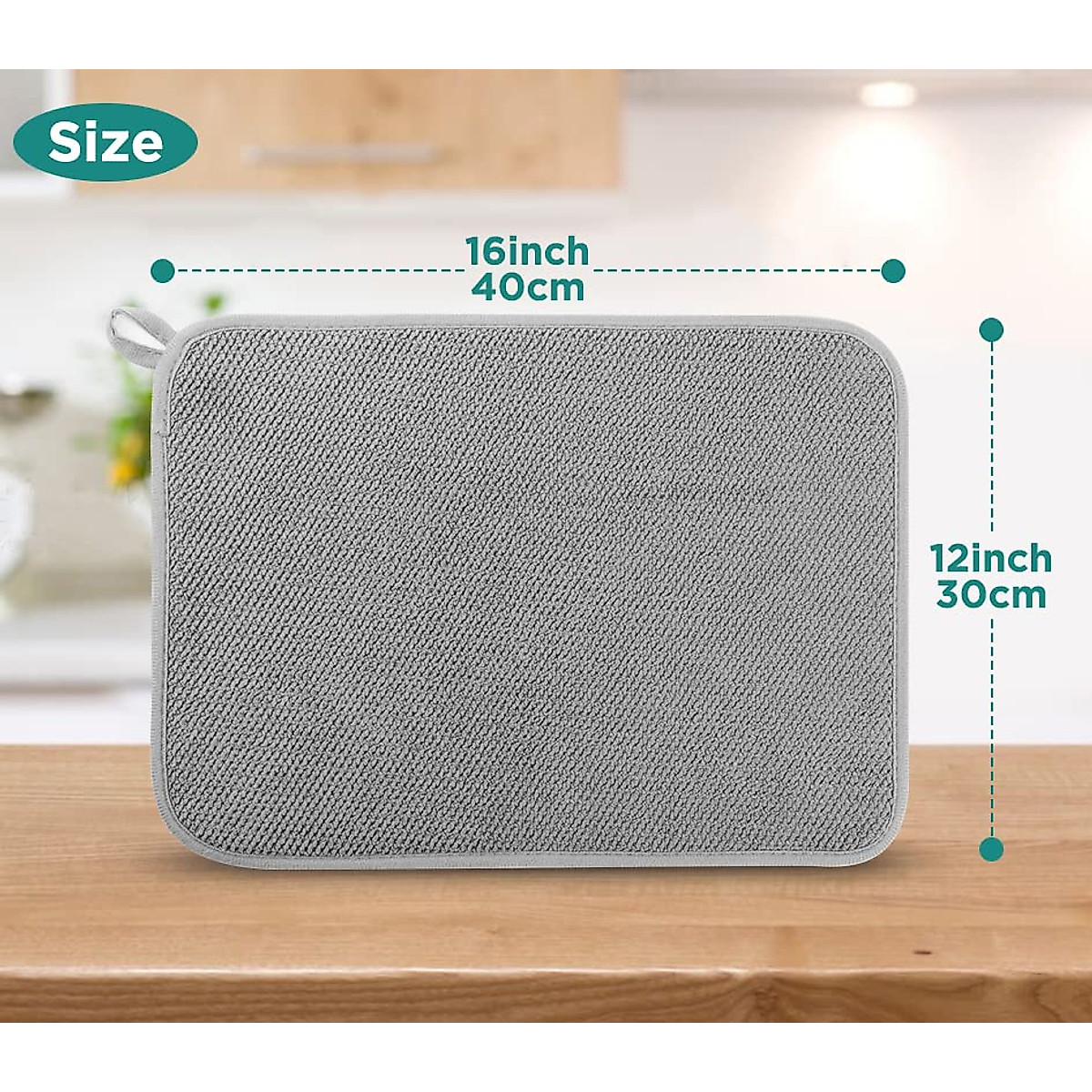 GeeRic Microfiber Dish Drying Mat, Super Absorbent Kitchen Dish Drying Pad, Reversible for Countertop, 12 * 16 inch Gray