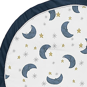 Sweet Jojo Designs Moon and Star Boy or Girl Baby Playmat Tummy Time Infant Play Mat - Navy Blue and Gold Watercolor Celestial Sky Gender Neutral Outer Space Galaxy