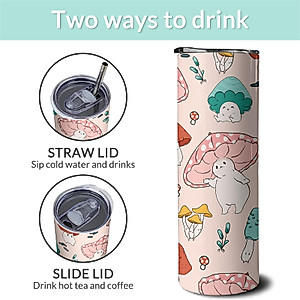 20 oz Mushroom Skinny Tumblers with Lid and Straw, Mushroom Stainless Steel Vacuum Insulated Travel Coffee Mug Cup Water Bottle, Mushroom Decor Stuff Accessories, Gifts for Women Girls Mushroom Lover