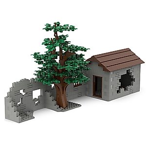 DECI WW2 Military Scene Series, Military Battlefield Ruins Enclosure Walls Model Building Blocks Set, Creative Ornament, Mini Military Architecture Display (633PCS)