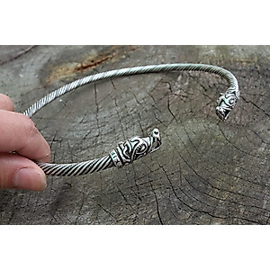 LANSEIS viking wolf necklace Viking Wolf Head Fenrir Torc Neck Ring Ragnar Handmade Heavy Twisted Brass Wire Pagan Norse