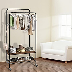 Garment Rack Clothes Racks for Hanging Clothes, Portable Rolling Clothes Hanger Rack, Freestanding Clothes Rack, Multi-functional Double Rod Clothing Racks on Wheels for Bedroom, Dressing Room