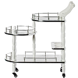 Serving Bar Cart Tea Trolley, 3 Tier Shelves on Rolling Wheels, Mobile Liquor Bar for Wine Beverage Dinner Party, Kitchen Storage Island Coffee Cabinet for Dining Living Room, Wood, Silver White, Gray