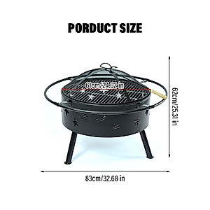 LIUXUEFE Fire Pit, Large 32-inch Steel Brazier, Modern Cast Iron Fire Pits, Garden Outdoor Garden Terrace Camping