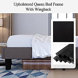 Benevika King Size Platform Bed Frame with Geometric Wingback Headboard, Wooden Slats Support, No Box Spring Needed, Easy Assembly, Gray