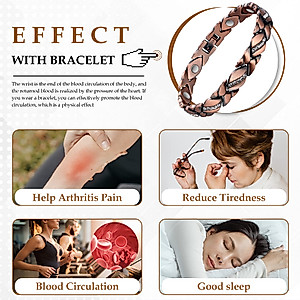 Jecanori Pure Copper Bracelets for Women,Ultra Magnetic Bracelets for Women with 3500 Gauss Magnets,Crystal Valentine's Day Jewelry Gift, Sizing Tool