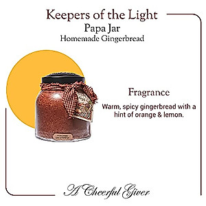 A Cheerful Giver — Homemade Gingerbread - 34oz Papa Scented Candle Jar with Lid - Keepers of the Light - 155 Hours of Burn Time, Gift for Women, Brown