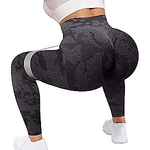 CFR Women's Big Camo Print Seamless Leggings High Waist Workout Stripe Butt Lifting Tummy Control Ruched Yoga Pants Compression Sports Stretch Workout Fitness Gym Exercise Daily Dress Camo Black M