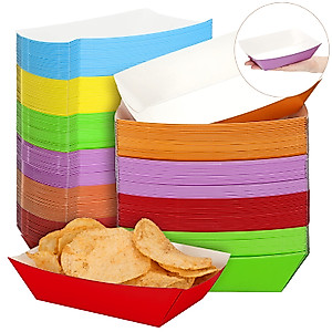 120 Pcs Disposable Paper Food Trays Multicolor Nacho Boats Rainbow Colorful Nacho Cheese Dispenser Grease Proof Disposable Serving Trays Hot Dog Trays for Holds Nachos, Fries, Hot Corn Dogs (3 Lb)