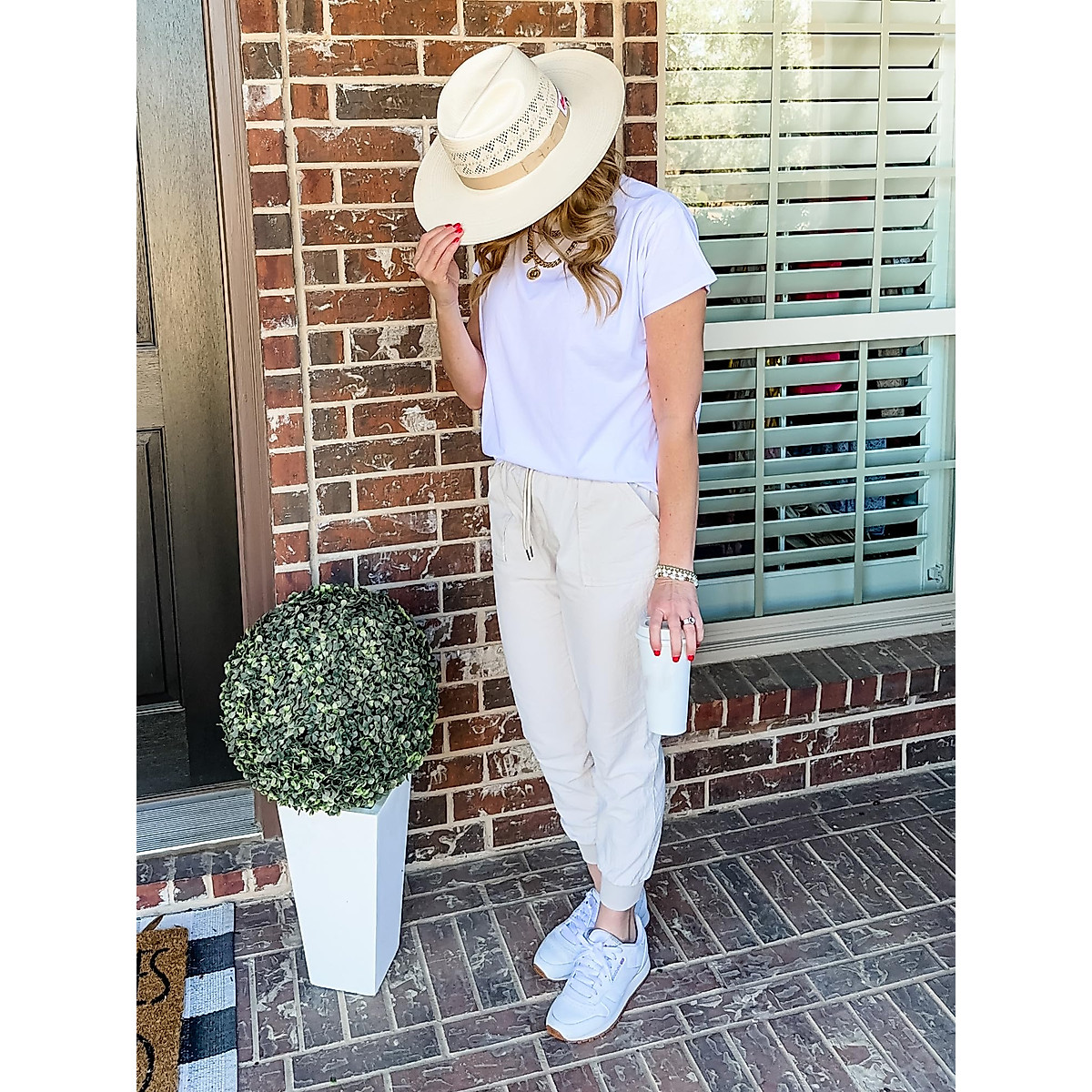 Puimentiua Womens Tapered Pants Cotton Linen Drawstring Back Elastic Waist Pants Casual Trousers with Pockets Khaki