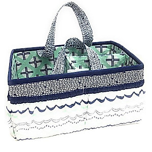 Bacati Tribal Nursery Fabric Storage Caddy with Handles, Mint/Navy