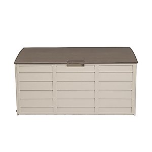 UDeuxff 75 Gallon Deck Box,Resin Deck Box,Storage Bench Deck Box,Indoor Outdoor Lockable Storage Container for Patio Furniture Cushions,Toys and Garden Tools (Brown)