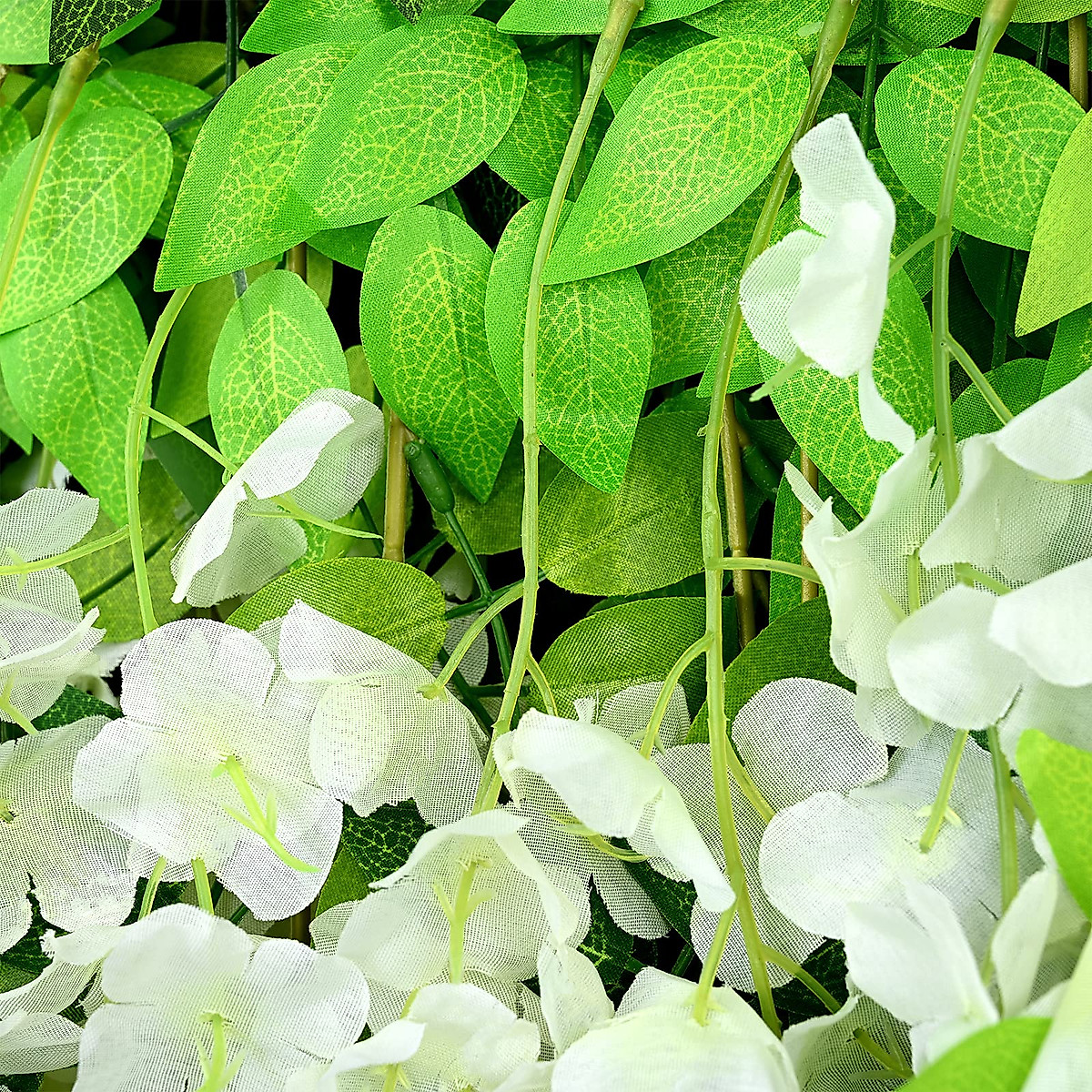 24 PCS Wisteria Artificial Flower 3.6 Feet Vine Ratta Hanging Garlands Silk Flowers String with 2 Pack Artificial Flowers Garland for Home Party Wedding Garden Outdoor Ceremony Greenery Wall White