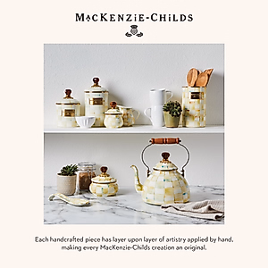 MACKENZIE-CHILDS Parchment Check Enamel Canister, Yellow-and-Cream Kitchen Storage Container with Lid, Small