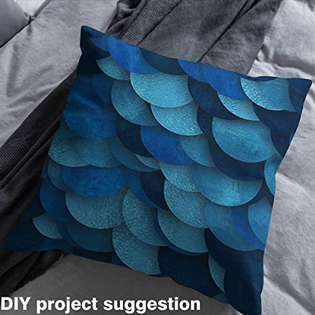 Mermaid Scales Fabric by The Yard, Ocean Fish Scales Upholstery Fabric, Nautical Fish Squama Outdoor Fabric, Circular Shapes Decorative Fabric for Upholstery and Home Accents, 1 Yard, Ocean Blue