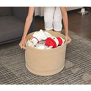 20" x 20" x 15" Extra Large Storage Basket with Lid, Cotton Rope Storage Baskets, Laundry Hamper, Toy Bin, for Toys Blankets Pillows Storage in Living Room Baby Nursery, Basket with Cover, All Beige