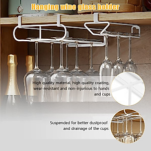 Brynnl 2 Pack Wine Glass Holder, Wine Glass Rack Under Cabinet,Punch-free Hanging Wine Glass Rack for Bar Kitchen （White）