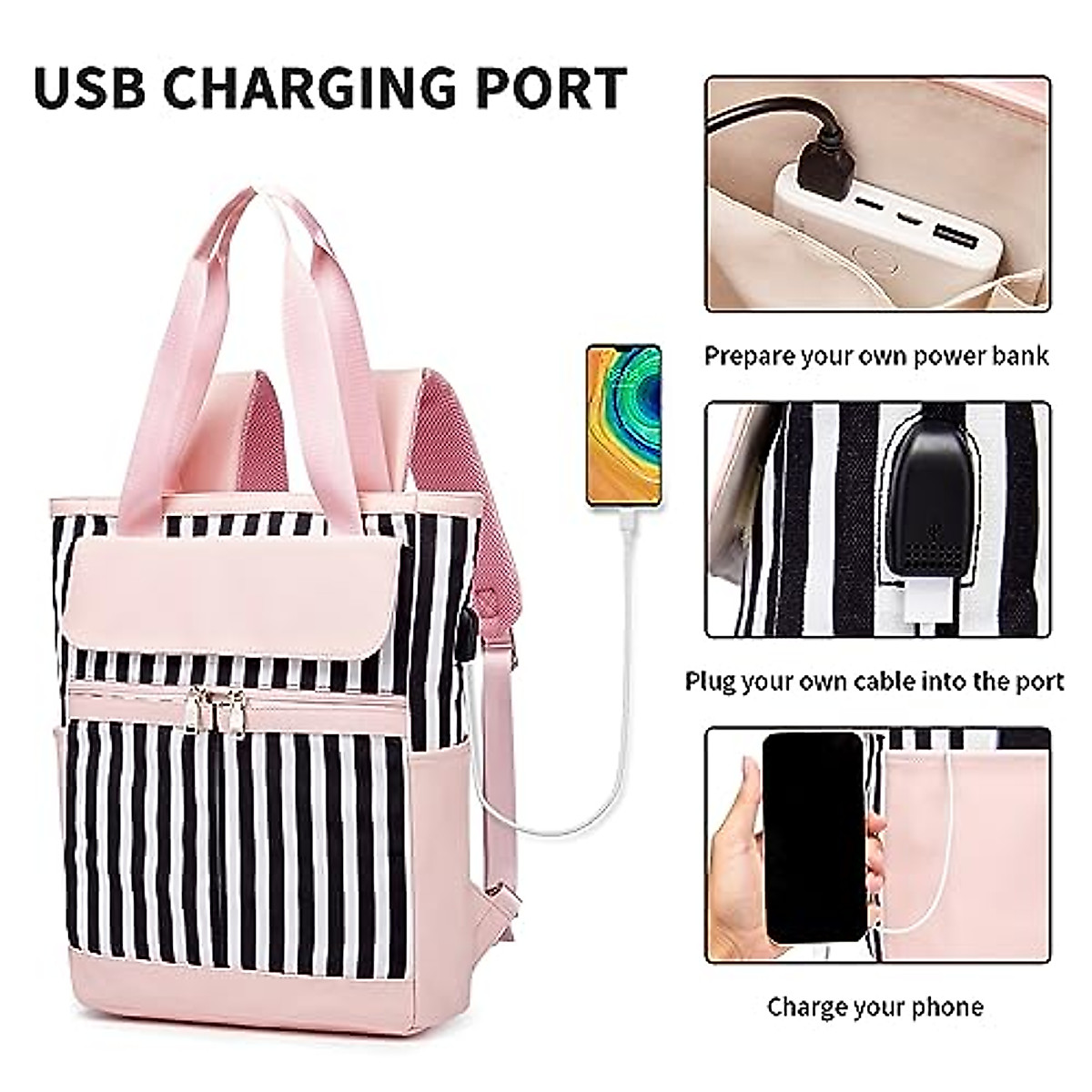 seyfocnia Laptop Backpack for Women,Teacher Backpack Tote Backpack Computer Backpack Travel Casual Backpack with USB Charging Port Work Bag Fits 15.6 Inch Laptop