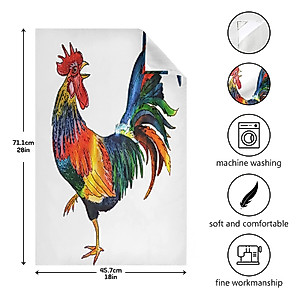 ALAZA Colorful Rooster White Kitchen Towels Dish Bar Tea Towel Dishcloths 1 Pack Super Absorbent Soft 18 x 28 inches