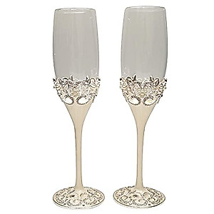 Lassos Boutique 4-Piece Set Wedding Toasting Champagne Toasting Flutes and Cake Knife Pie Server Set, Silver