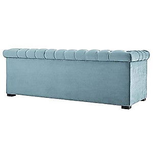 Modway Heritage Tufted Performance Velvet Upholstered Chesterfield Sofa with Nailhead Trim in Sea Blue