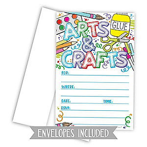 Arts & Crafts Invitations - Art Birthday Party - 4x6 Invites (20 Count) With Envelopes - Craft Party, Art Party or Paining Party Invitations