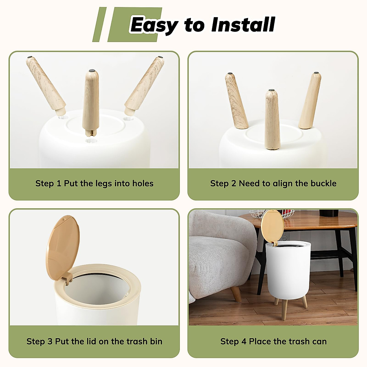 1.8 Gallon Kitchen Bathroom Trash Can with Lid, 7 Liter Small Modern Office Garbage Can with Pop-up Lid, Plastic Wastebasket Trash Bin for Dog Proof Trash Can, Toilet, Living Room, Bedroom - White