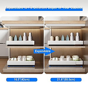MUSTORN 2 Pack Pull Out Cabinet Organizer, 21.8" Deep Slide Out Drawer for Cabinets Adhesive Pull Out Drawers Heavy Duty Pull Out Shelves for Kitchen, Cupboard, Pantry, Bathroom-White