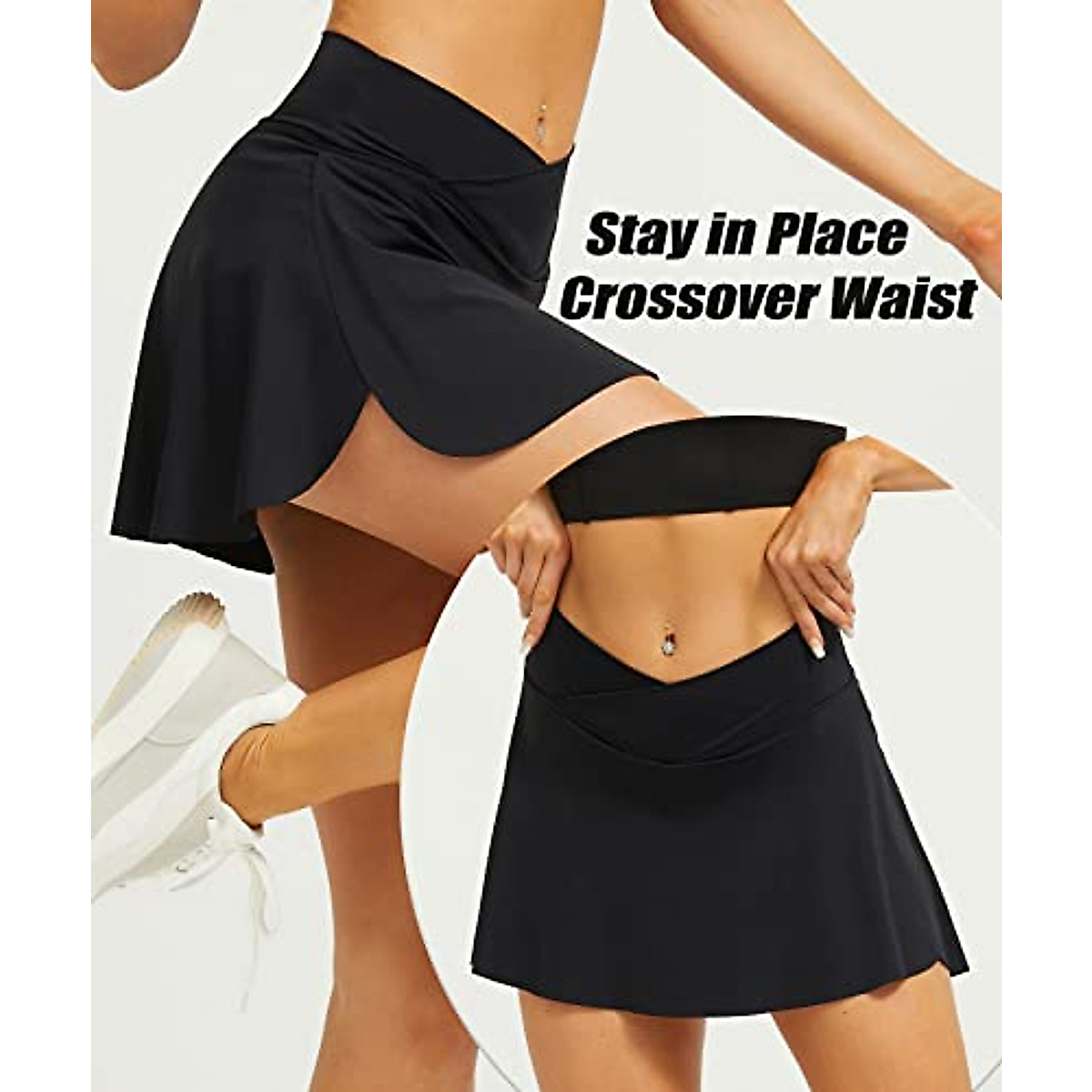 Navneet Women Tennis Skirts with Pockets High Waisted Golf Skirts Athletic Skorts Skirts for Women Activewear Pleated Skirt Running Workout Sports Y2k Skirt Black Mini Skirt #1 Black XS