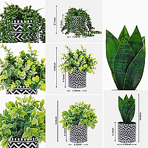 CEWOR Faux Plants 4 Pack Artificial Potted Plants Fake Snake Greenery Eucalyptus Leaves Lover's Tears Succulent and Flocked Sage Plant for Indoor Home Office Farmhouse Kitchen Bathroom Desk Decor
