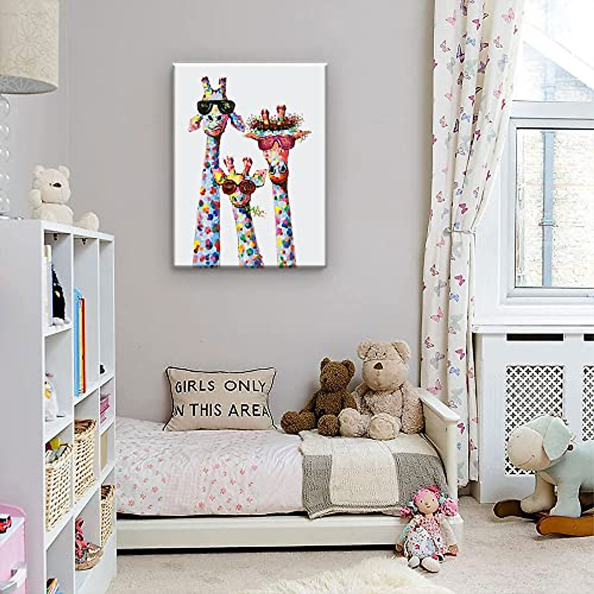 Giraffe Family Canvas Wall Art Animal Poster Prints Picture With Frame for Living Room Bedroom Nursery Office Kids Room Decor Gifts for Boy Girl and Babies(Lovely Giraffe, 16inchx12inch)