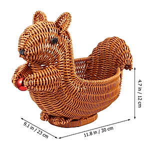Cabilock Rattan Fruit Baskets Squirrel Shape Woven Bread Baskets Wicker Food Tray Fruit Serving Display Bowl Weaving Storage Organizer for Snacks