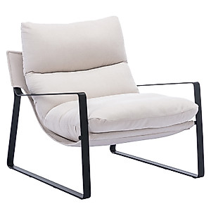 DUOMAY Mid-Century Accent Chair Armchair, Comfy Linen Fabric Leisure Chair Lazy Chair with Metal Leg for Living Room Bedroom Office Apartment, White