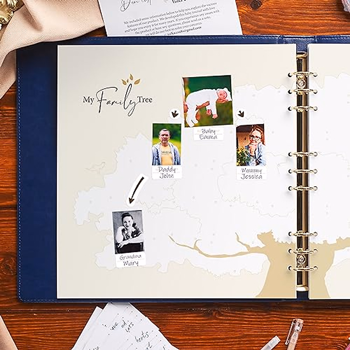 Keepsake Baby Memory Book Girl Boy – Timeless Leather-Bound Baby Milestone Book – Baby Book Keepsake Record First 5 Years – Gender Neutral Baby Scrapbook Album, Baby Album Journal Registry Search Gift