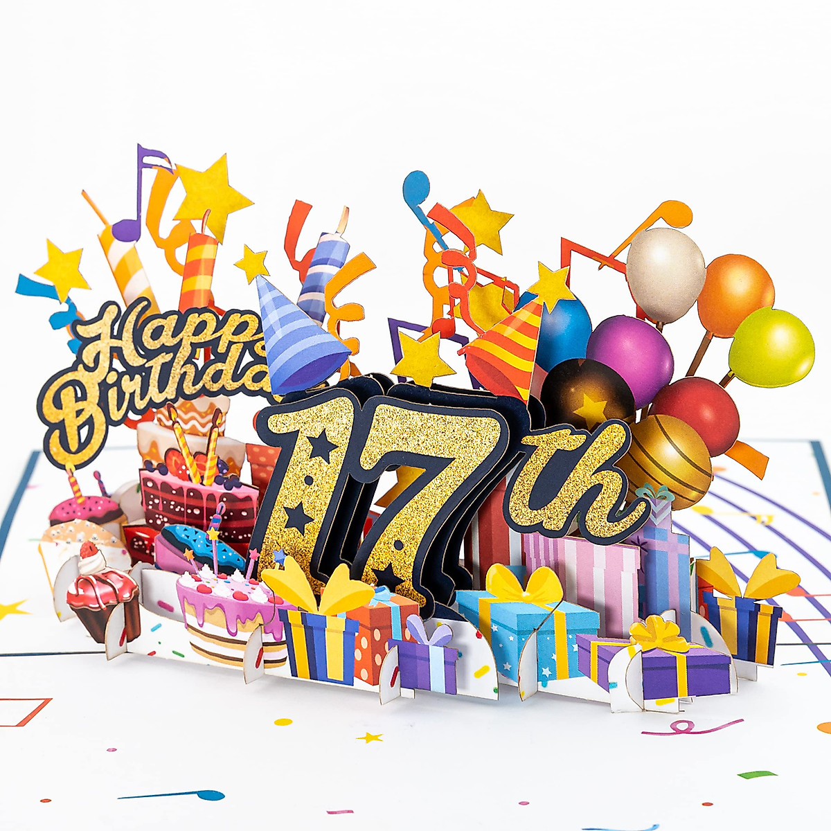 iGifts And Cards Happy 17th Blue Birthday 3D Pop Up Greeting Card – Awesome 17 Birthday Card Daughter, Son, Turning Seventeen Birthday Gift Grandson, Granddaughter, Unique Present, 5" X 7"