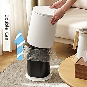 Spakoo White Trash Can Wastebasket, 2.2 Gallon/ 10L Round Sort Garbage Can Recycle Bin with Press Lid, Decorative Rubbish Container Bin for Kids Room, Bathroom, Powder Room, Kitchen