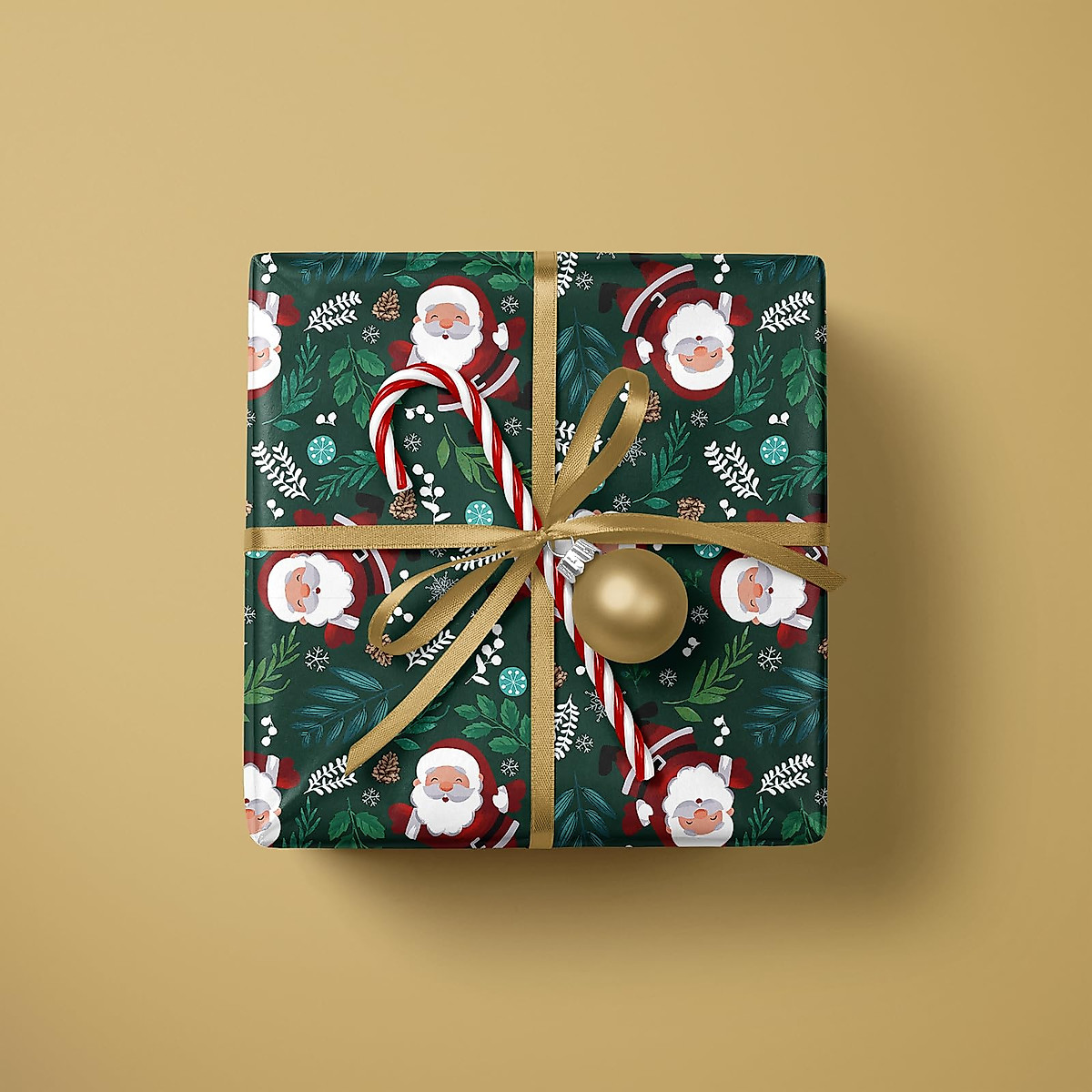 LeZakaa Christmas Wrapping Paper Roll - Santa Claus in Dark Green for Christmas Holiday, Party - 17 inches x 32.8 Feet (46.45 sq.ft.)