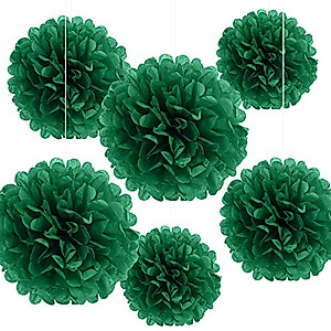 Binpeng Paper Pom Poms Hanging Paper Flower Ball Wedding Party Celebrations Decorations Outdoor Decoration Flowers Craft for Party Birthday party (deep green 6pcs)