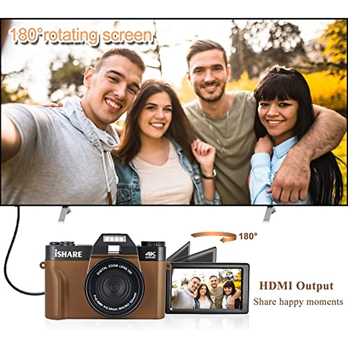 Digital Camera for Photography,Vlogging Camera for YouTube with WiFi 180° Flip Screen,16X Digital Zoom,Digital Camera for Kids and Adults with One Batteries,Wide-Angle Lens and 32GB Micro Card