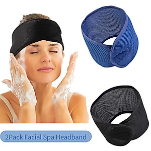TENBOR 2Pack Facial Spa Headband Mesh Makeup Hair Wraps, African Bath Foam Hair Band with Adjustable Magic Tape Breathable Non Slip Hair Scarf Wrap for Women and Girls