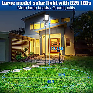 Juyace 500W Solar Street Light 825 LEDs Solar Powered Dusk to Dawn Outdoor Lights with Motion Sensor IP65 Waterproof 6500K with Remote Control for Parking Lot or Yard Garage Garden